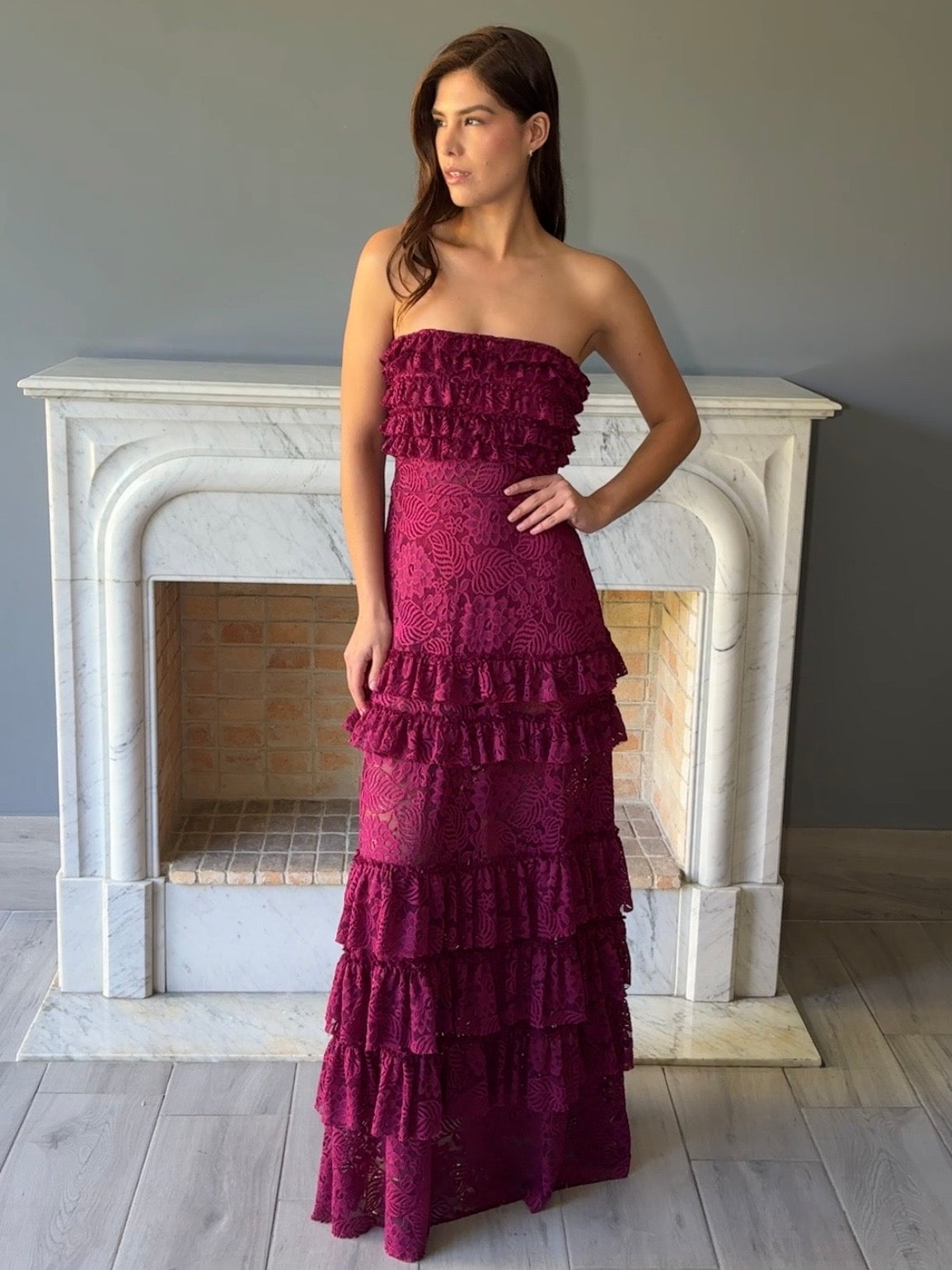 VESTIDO LARGO ENCAJE ROSA RB14 – Lizzette Boutique Mx